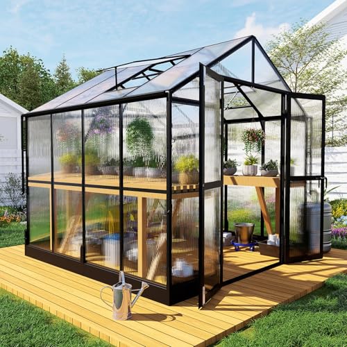 HOWE 8x8x7.5 FT Aluminum Outdoor Greenhouses, Featuring Polycarbonate ...