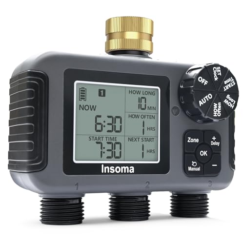 Insoma 3-Zone Sprinkler Timer with Brass Inlet + IPX5 Waterproof ...