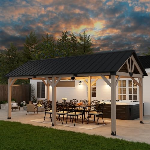 MONDAWE 12 x 20 ft. Wood Gazebo Cedar Framed Wooden Gazebo Patio Steel ...